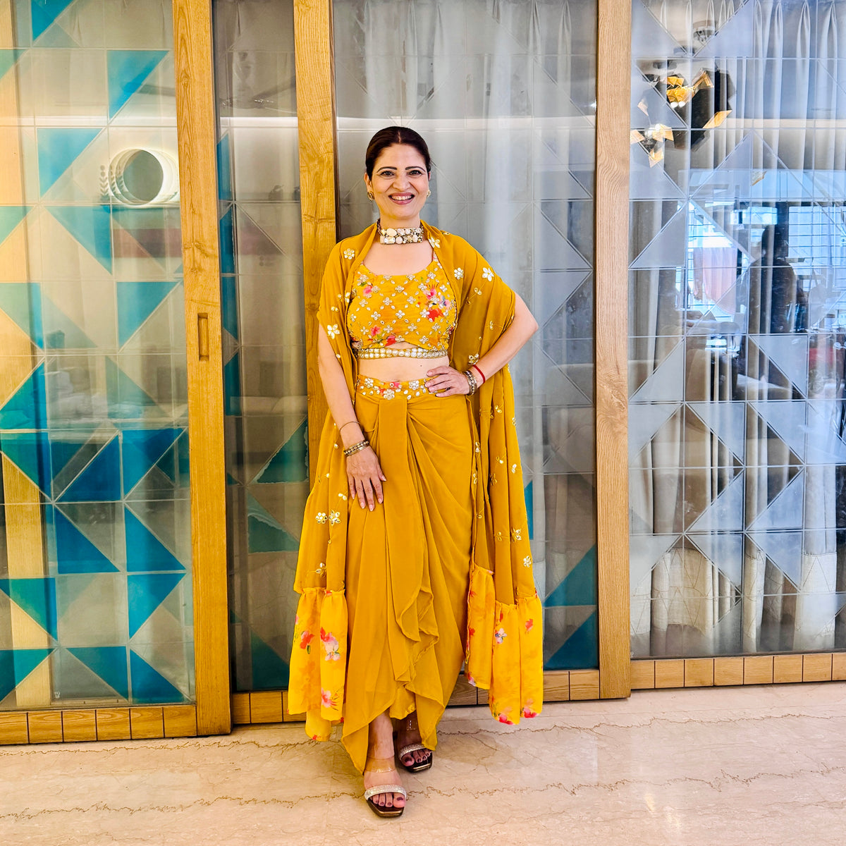 Heena Gehani On Our 3pc Draped Haldi Sarong Dress – RK Kurtis